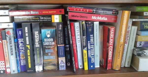 Books on a Bottom Bedroom Shelf